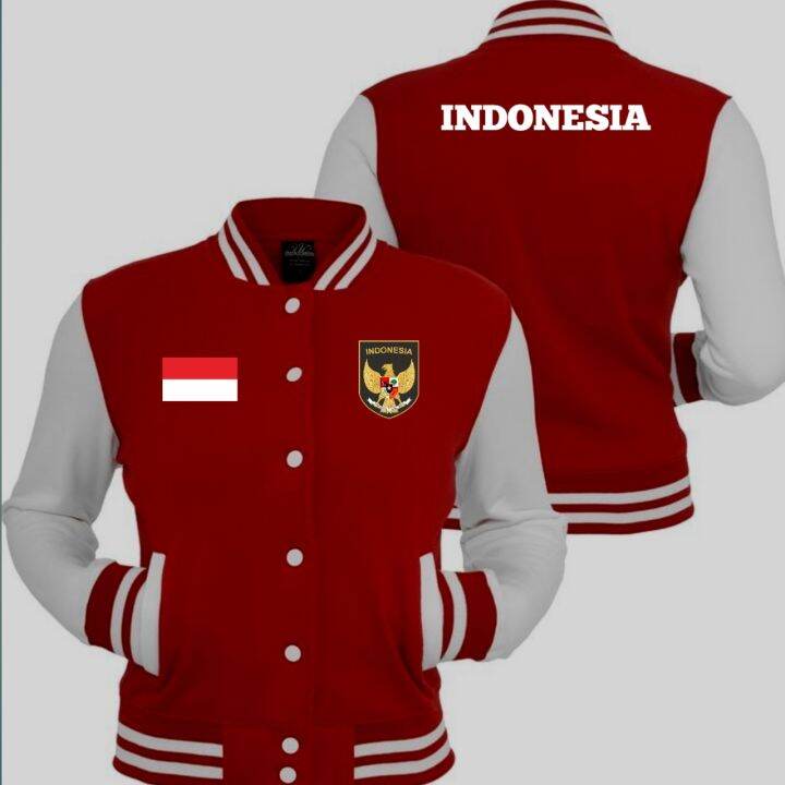 jaket varsity marun lengan abu model kancing jaket timnas indonesia ...