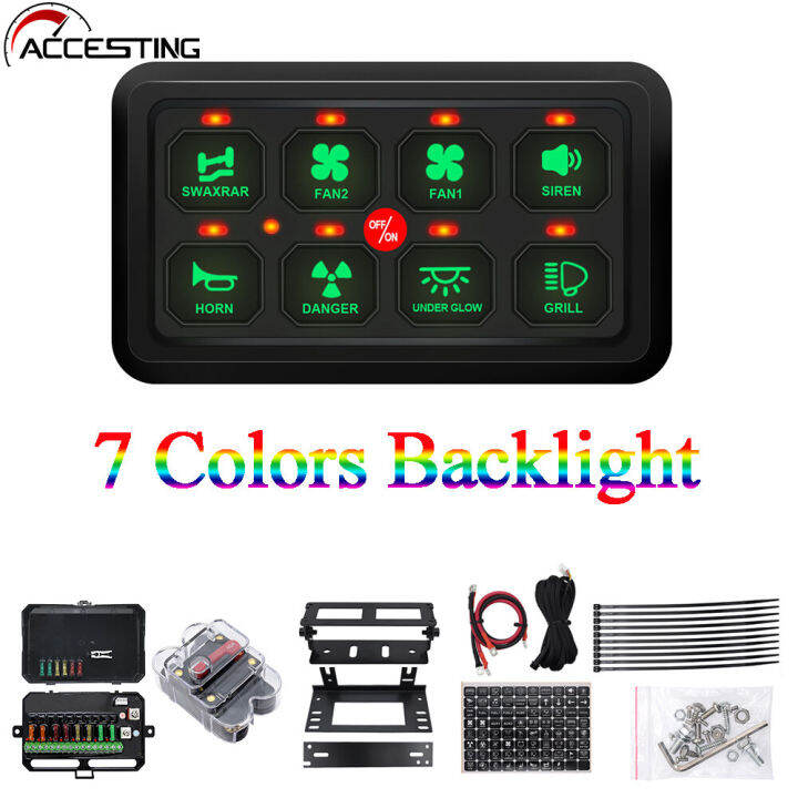 Car 8 Gang Switch Panel With 7 colors LED Automatic Dimmable Function ...