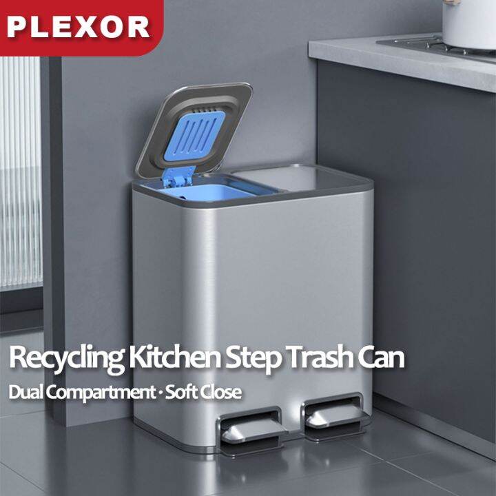 Plexor Dual Compartment Recycling Kitchen Step Trash Can with Removable ...