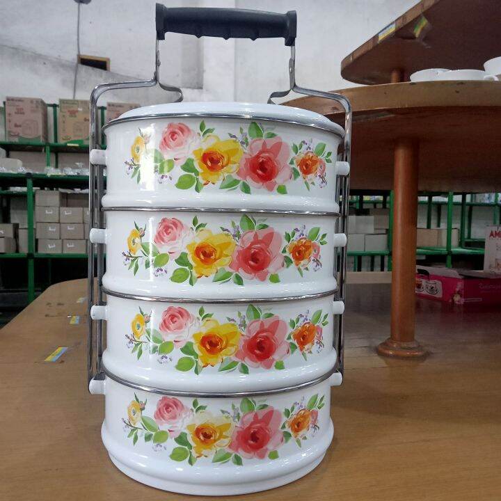 RANTANG FOOD CARRIER SUSUN 4/24CM RANTANG ENAMEL MUTIF BUNGAFOOD ...