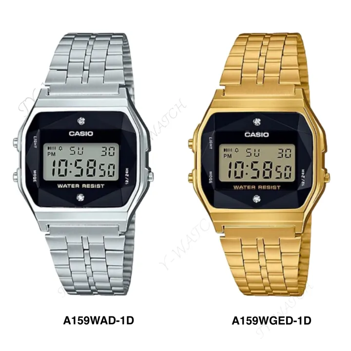 CASIO Digital รุ่น A159WAD-1D,A159WGED-1D สายสแตนเลส เหมาะกับผู้หญิงและผู้ชาย สินค้ารับประกัน1ปี ...