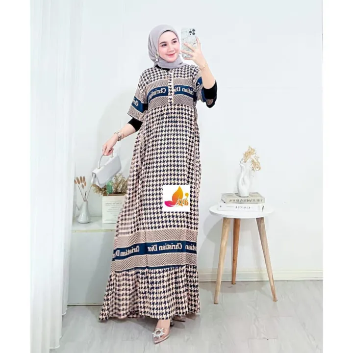 Dress Cristian dior jumbo-dress virall-Gaun Motif Dior-Daster Dior ...