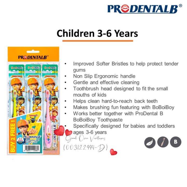 Prodental-B BOBOIBOY Children 3-6 Years Toothbrush SOFT 3‘s Value Pack ...