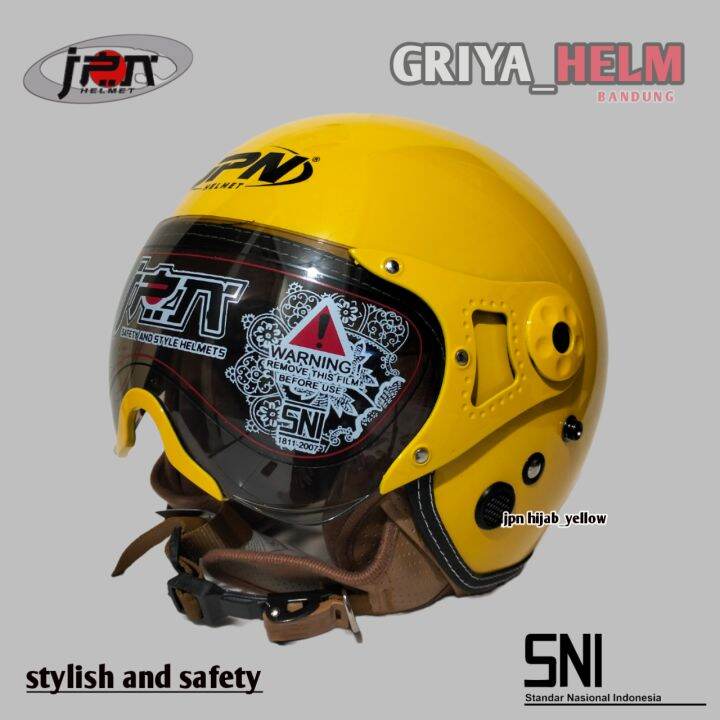 Helm retro dewasa jpn hijab kuning glossy SNI | Lazada Indonesia