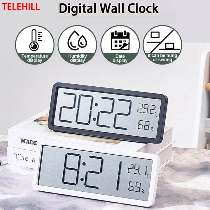 Multifunctional Digital Alarm Clock LCD Screen Time Date Temperature Humidity Display Alarm ...