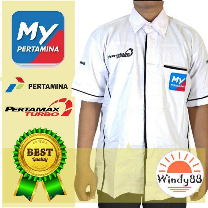 Pakaian seragam Kerja My Pertamina Kemeja/ Baju Pria Wanita SPBU putih ...