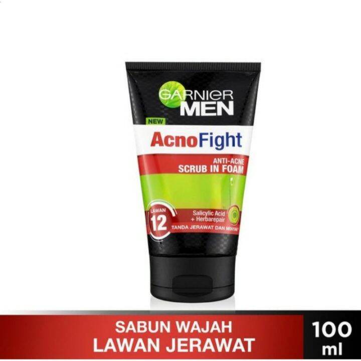 GARNIER Men Acno Fight Anti Acne Scrub In Foam 100ml | Lazada Indonesia
