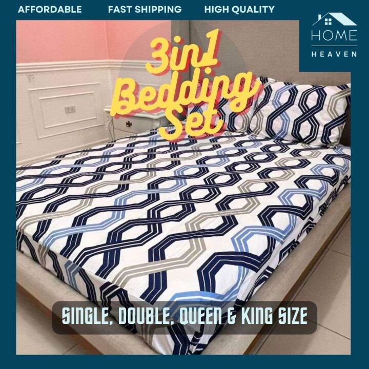 Home Heaven bedsheet 3 in 1 set on sale Navy Blue White (1pc Bedsheet ...