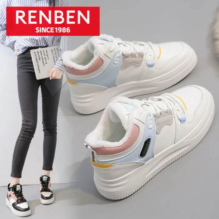 RENBEN รองเท้าสีขาวขนาดเล็กของผู้หญิง INS น้ำเวอร์ชั่นเกาหลีใหม่รองเท้าเด็กรองเท้าผ้าฝ้ายสูงด้าน ...