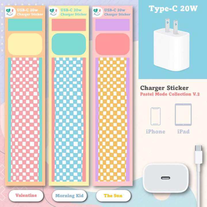 New!!! สติ๊กเกอร์ติดหัวชาร์จ กันน้ำ CHARGER STICKER Pastel Mode ...