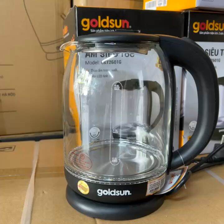 Ấm siêu tốc thủy tinh có đèn LED Goldsun GKT2601G 1.8L 1800W, bình đun ...