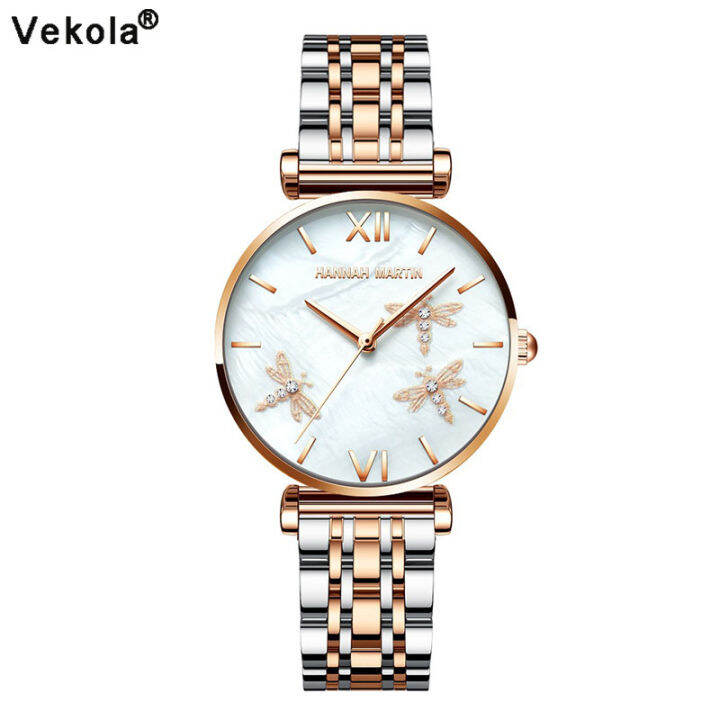 Dragonfly Japanese Movement Stainless Steel Strap Pearl Shell Ladies ...