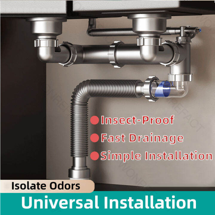 Dble Wash Basin Pipe Plumbing Kitchen Sewer Pipe Basin Water S-Trap ...