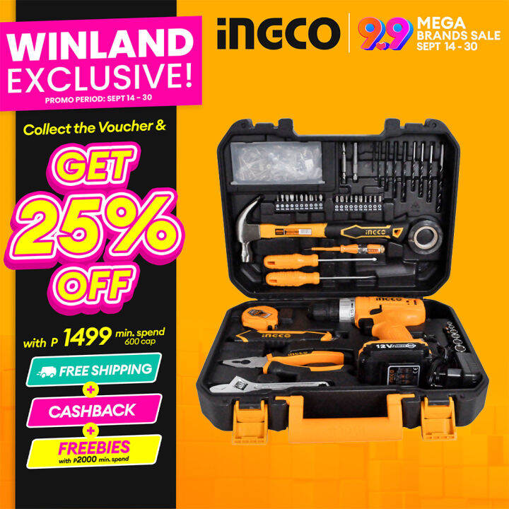 INGCO by Winland 127pcs Cordless Drill Household Tool Set HKTHP11271 ...