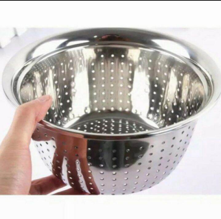 baskom saringan cuci sayur dan buah 26cm / baskom bolong stainless ...