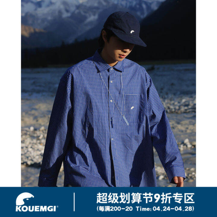 Kouemgi [ออกแบบเอง] เสื้อเชิ้ตแขนยาวลายสก๊อตสไตล์ญี่ปุ่นเสื้อเชิ้ตลำลองสำหรับคู่รักทรงหลวมสำหรับ ...