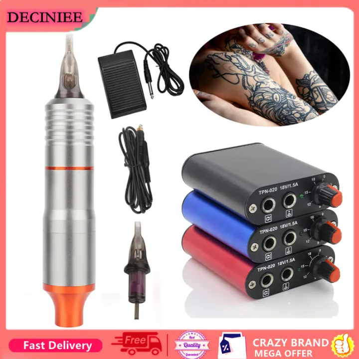 Professional TattooMachine Kit TattooRotary Pen Power Supply Cartridges NeedlesHead Permanent ...