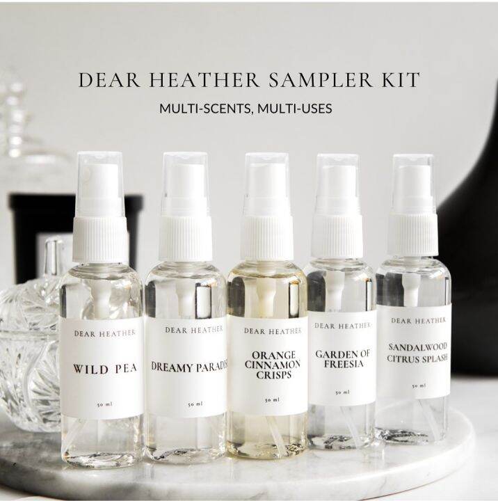 DEAR HEATHER SPRAY Sampler Kit 5 Scents Wild Pea Dreamy Paradise Garden ...