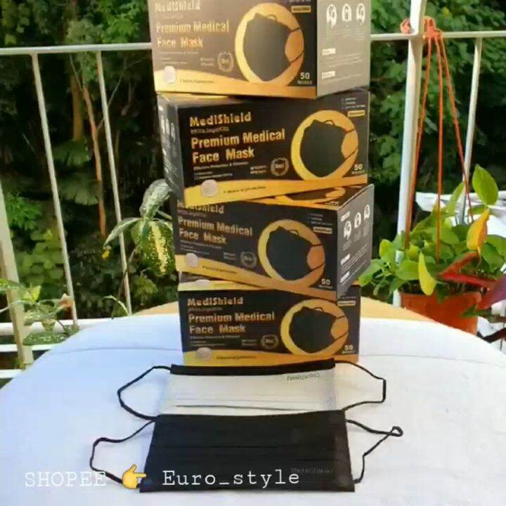 Medishield Safety Plus 50pcs Black Mask 4Ply Medical Mask Anti ...