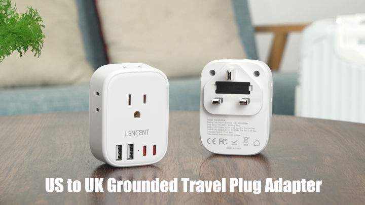 LENCENT US to UK Travel Plug Adapter, Grounded Type G Outlet Adaptor ...