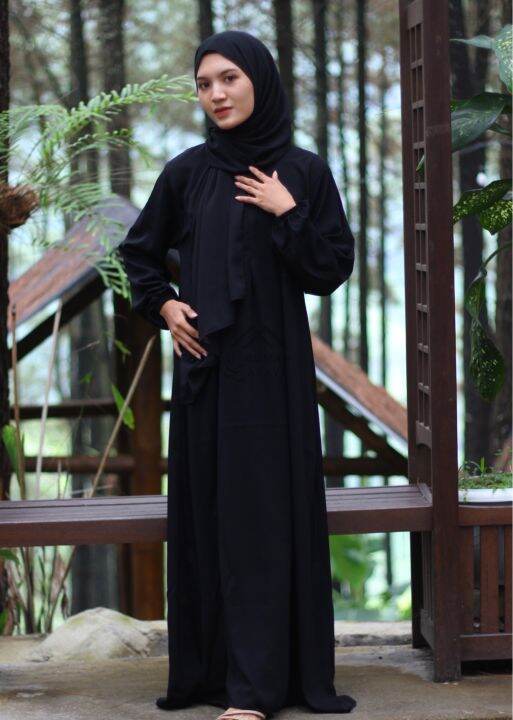 ABAYA POLOS HITAM SAUDI BUSANA MUSLIM WANITA PREMIUM TANGAN KARET DAN ...