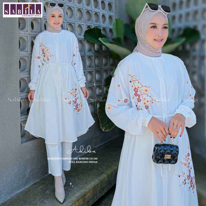 Anna Jumbo Tunic Berlabel Sabila. Tunik Panjang Putih Mewah Long Tunic ...