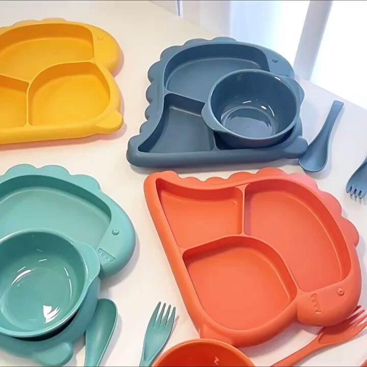 Cartoon Set Dishes Kids Dinner Baby Feeding Plate Training Bowl Spoon ...