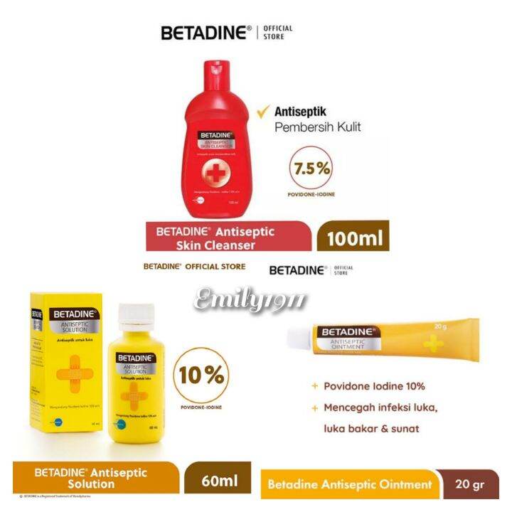 Betadine Skin cleanser 100ml / solution 60ml / antiseptic ointment 20gr ...