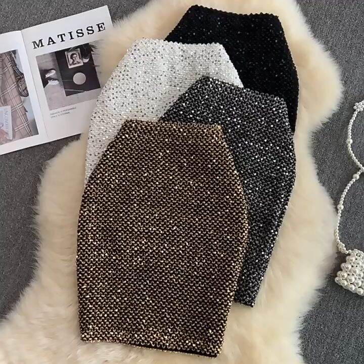 glitter skirt กระโปรงสั้น เอวสูง ปักเลื่อม แบบยืดหยุ่น เข้ารูป เรียบง่าย แฟชั่นฤดูร้อน 2022 ...