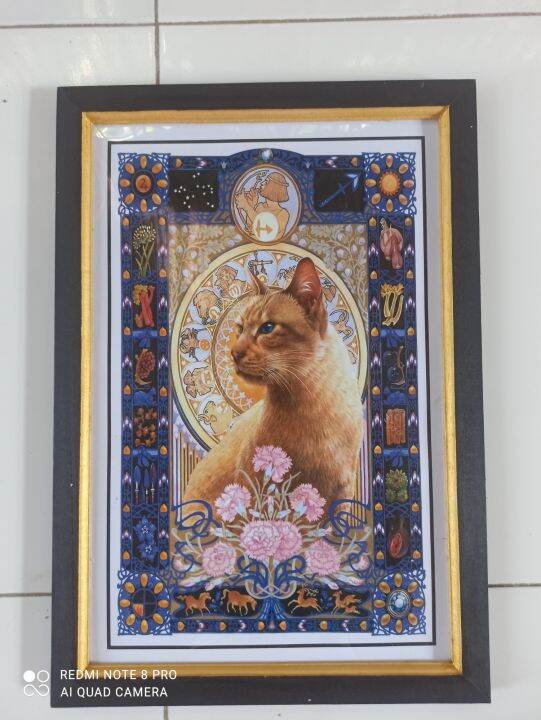 Hiasan dinding cetak gambar lukisan kucing plus bingkai ukuran 45x65cm ...