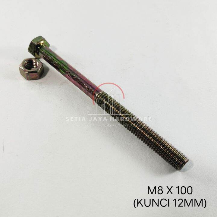 [Paket 25 pcs] Baut 12 + Mur (8mm) x 10 cm | Baut Mur M8 x 10 cm Kunci ...