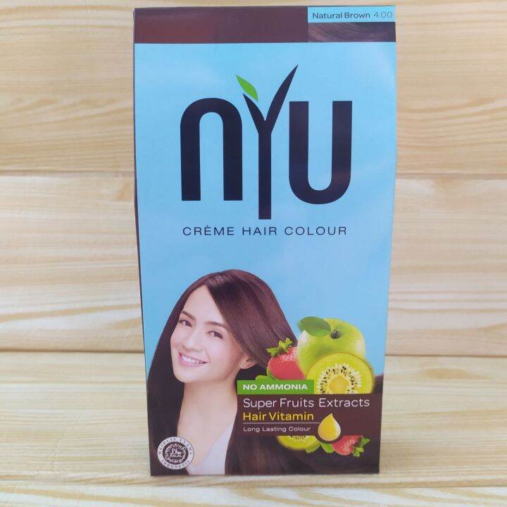 NYU CREME HAIR COLOUR 4.00 NATURAL BROWN COKLAT ALAMI CAT PEWARNA SEMIR ...