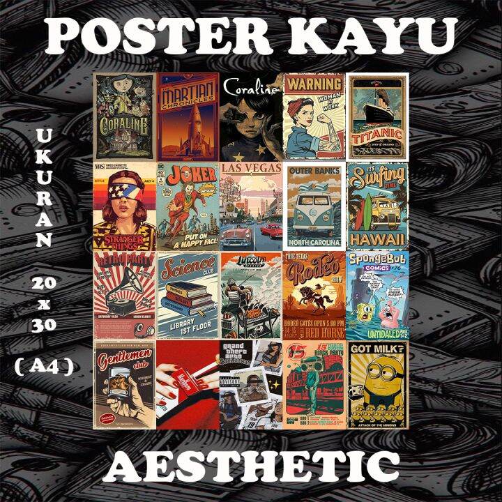 Poster kayu Tema RETRO Hiasan dinding kamar ukuran (20×30) wall decor ...