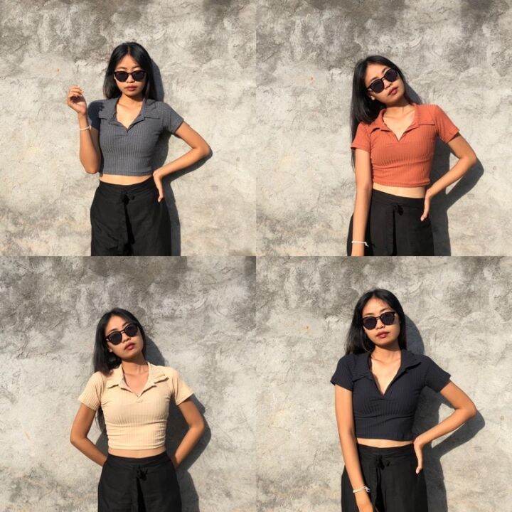 TOP CROP RIB KERAH | Lazada Indonesia