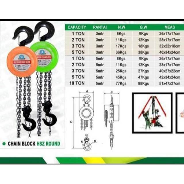 Chain Block Tackle 2 Ton x 3 Meter / Katrol Takel Kerekan 2T x 3M ...