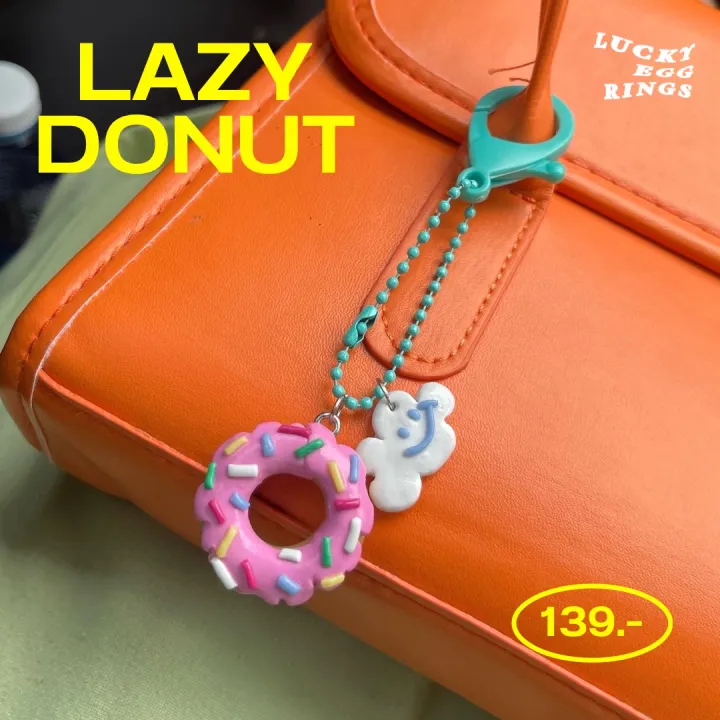 พวงกุญแจดินปั้น | key chain | “LAZY DONUT🍩” ( คละสีตะขอและโซ่ไข่ปลา ) made to order 7-10 days ...