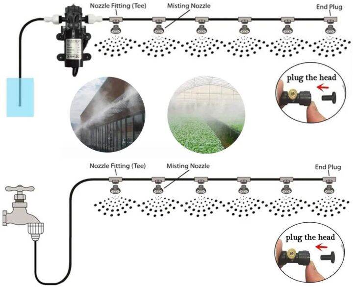 6M 18M Garden Electric Misting Spray System With Brass Nozzles 12V Pump ...