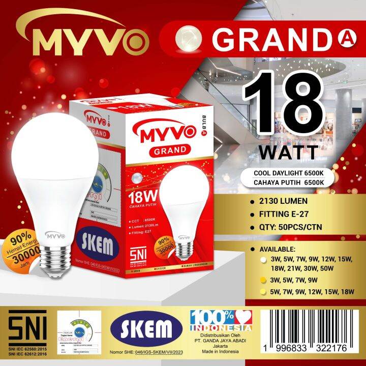 MYVO GRAND LAMPU LED A BULB 18W 18 WATT BOHLAM BERGARANSI 2 TAHUN SNI | Lazada Indonesia