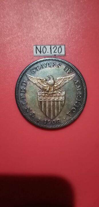 (NO.120)1908S ONE PESO USPI Silver tone coins genuine sharp details ...