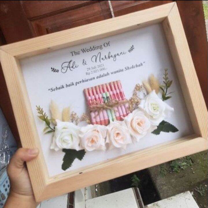 Seserahan sederhana mahar rustic bunga kering, frame kayu setandart ...