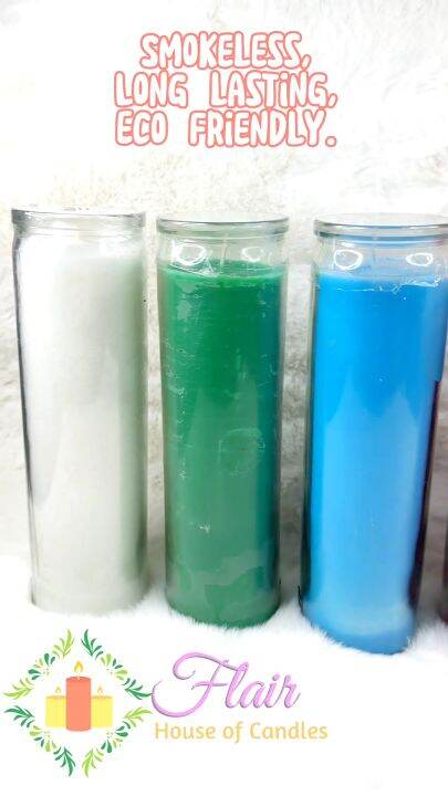 Flair Long Candle in Glass Plain Colored Smokeless Altar Prayer Candle ...