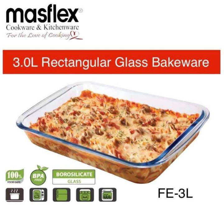 Masflex 100% Original 3.0 L Heat Resistant Borosilicate Rectangular ...