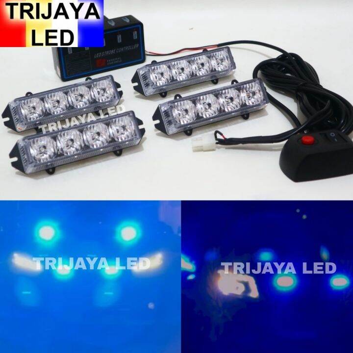 Lampu LED STROBO SIGNAL BLITZ BIRU GRILL 16 Mata 8 Mode Vama Federal ...