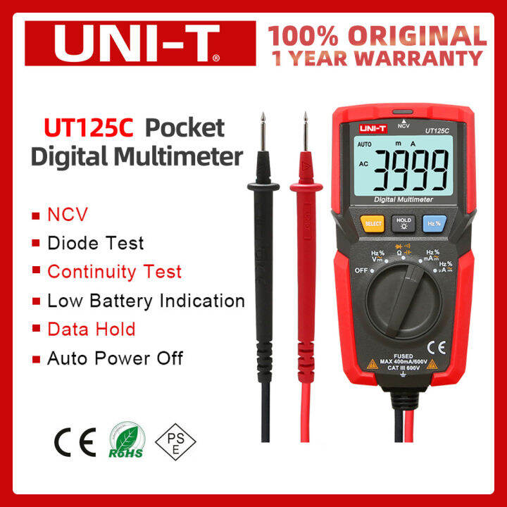 (UNI-T เดิม) ut125c 600 โวลต์ 400mA ขนาดพกพาดิจิตอลมัลติมิเตอร์ความจุความต้านทานเมตรโวลต์มิเตอร์ ...