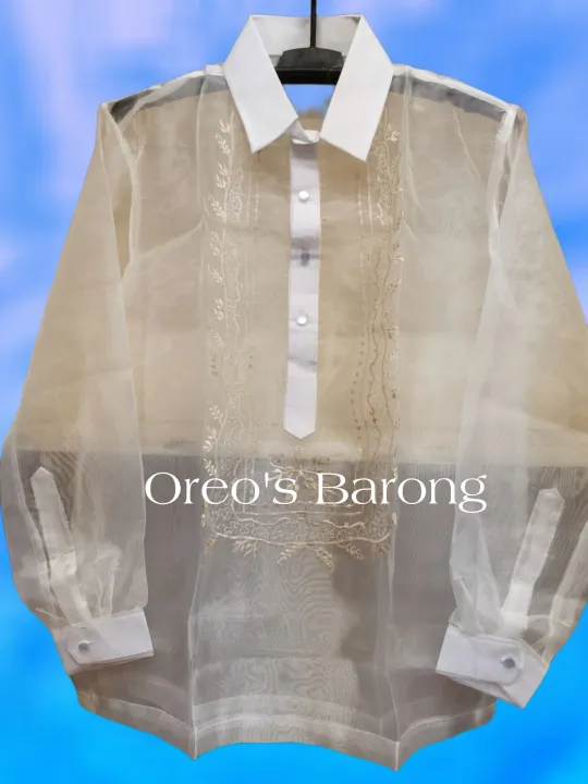 BARONG TAGALOG FOR MEN-ORGANZA cream random design | Lazada PH