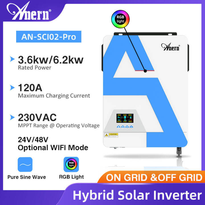 Anern 3.6KW 4.2KW 6.2KW Solar Inverter 24V 48V Hybrid Power Inverter MPPT 230VAC 500VDC Pure ...