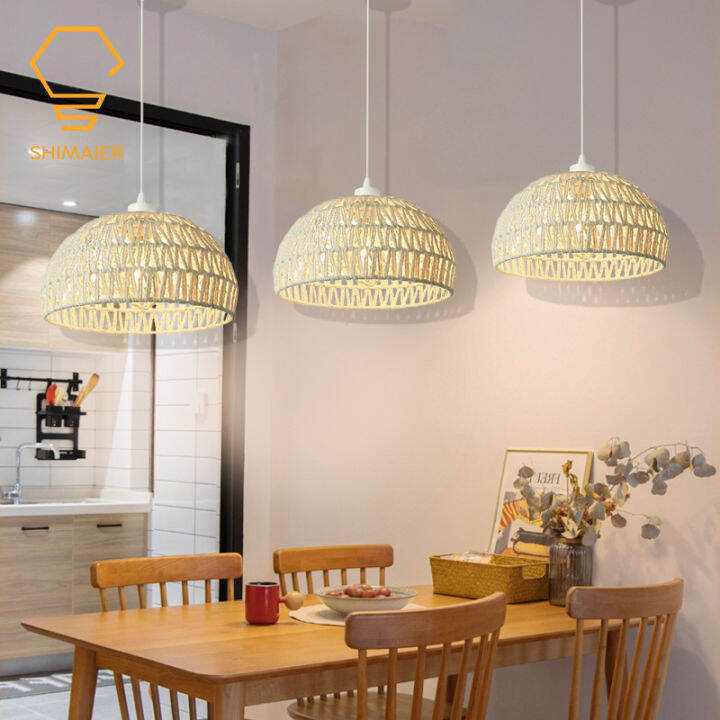 Pendant Light Bohemian Modern Woven Rattan/Iron Hanging Light Farmhouse ...