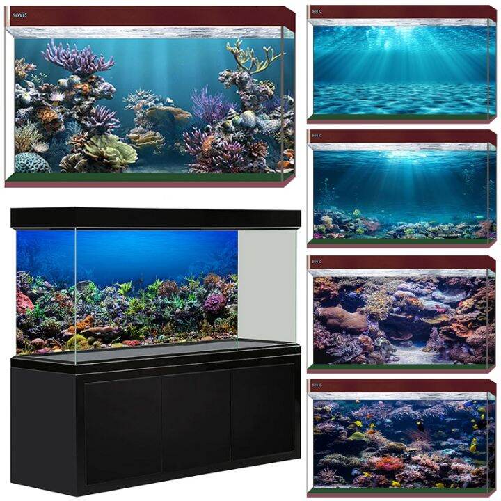 Aquarium 3d Background Sticker Fish Tank Wallpaper Decoration High ...