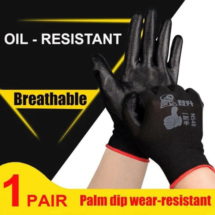 Black Rubberized Hand Gloves PPE Construction electrical Mechanical ...