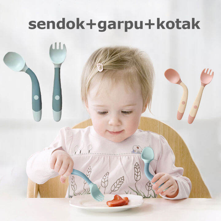 DreamBaby Sendok bayi silikon 1 set/sendok silikon bayi garpu dan ...